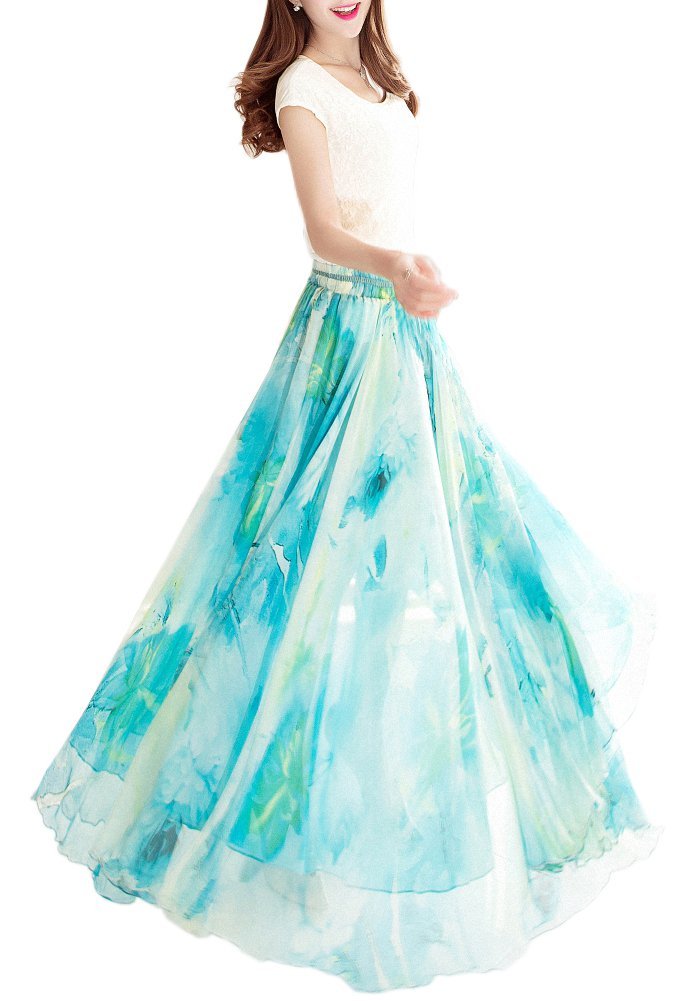 Afibi Womens Blending Chiffon Retro Long Maxi Skirt Vintage Dress ...