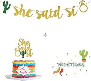 Amazon.com: She Said Si Gold Glitter Banner Sign Garland Pre-strung ...