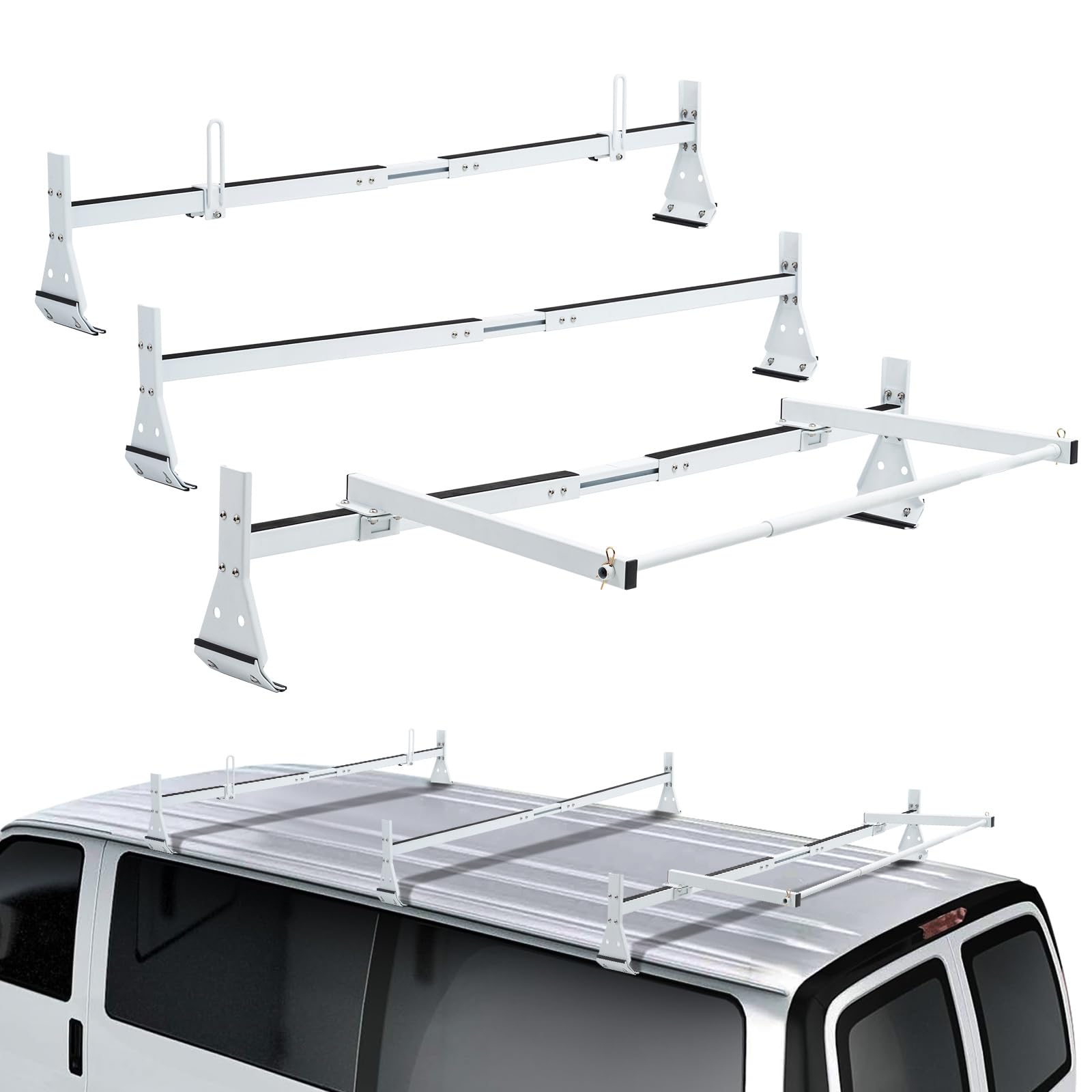 Universal Van Ladder Roof Racks with Rear Roller, 3 Bars Adjustable ...