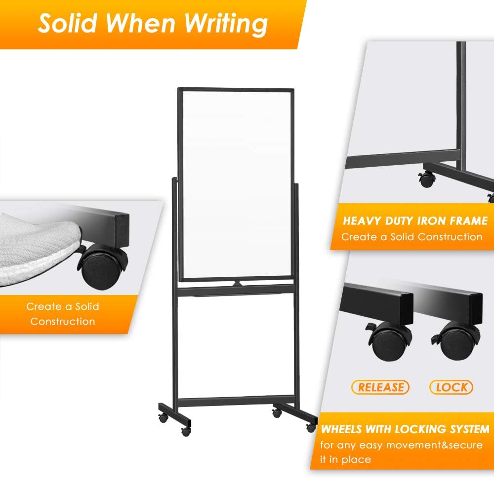 Magnetic Mobile White Board, 100 x 60 cm Whiteboard Stand, Double Sided ...