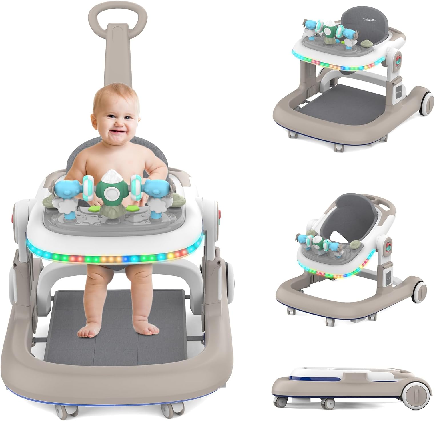 Baby Walker, 4 in 1 Foldable Baby Walker, Baby Walker with Wheels & LED ...