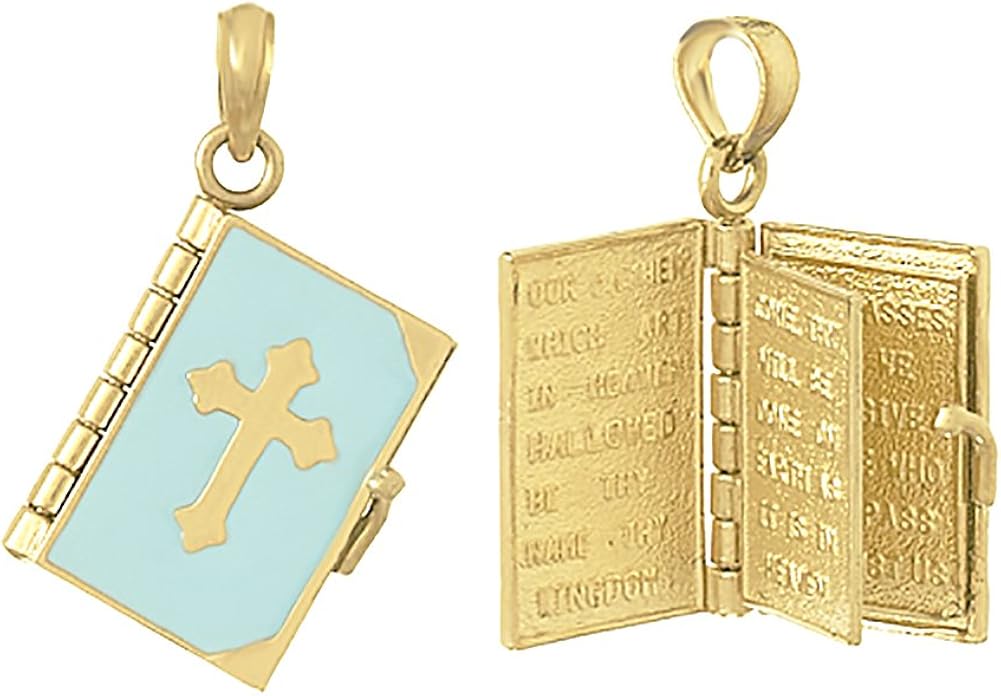 Amazon.com: 14k Yellow Gold Religious Charm Pendant, 3-D Bible Book ...