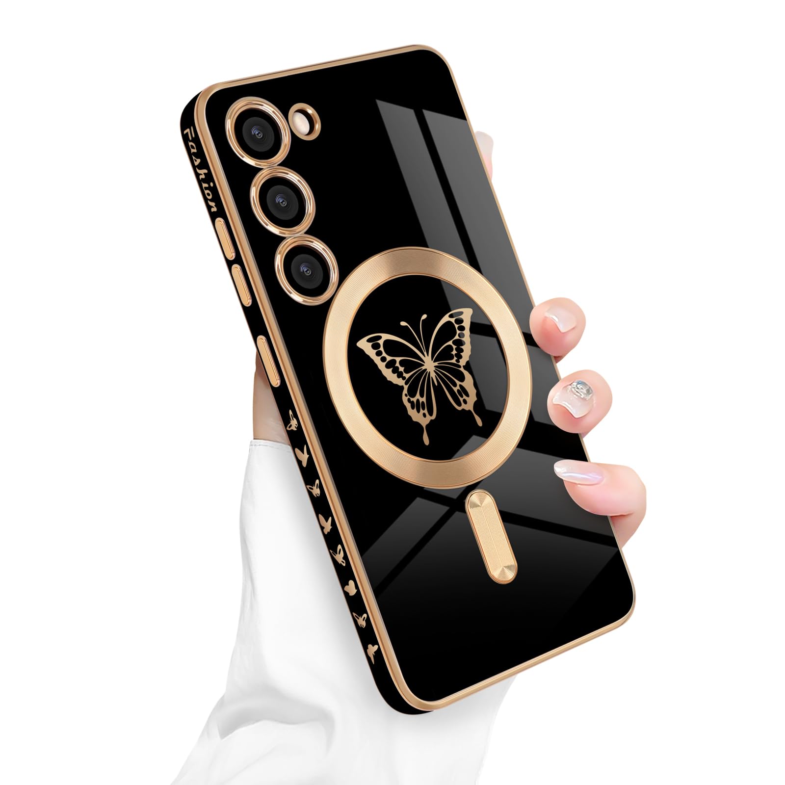 Newseego for Samsung Galaxy S23 5G Magnetic Case, Cute Butterfly Plating Edge Case with MagSafe ...