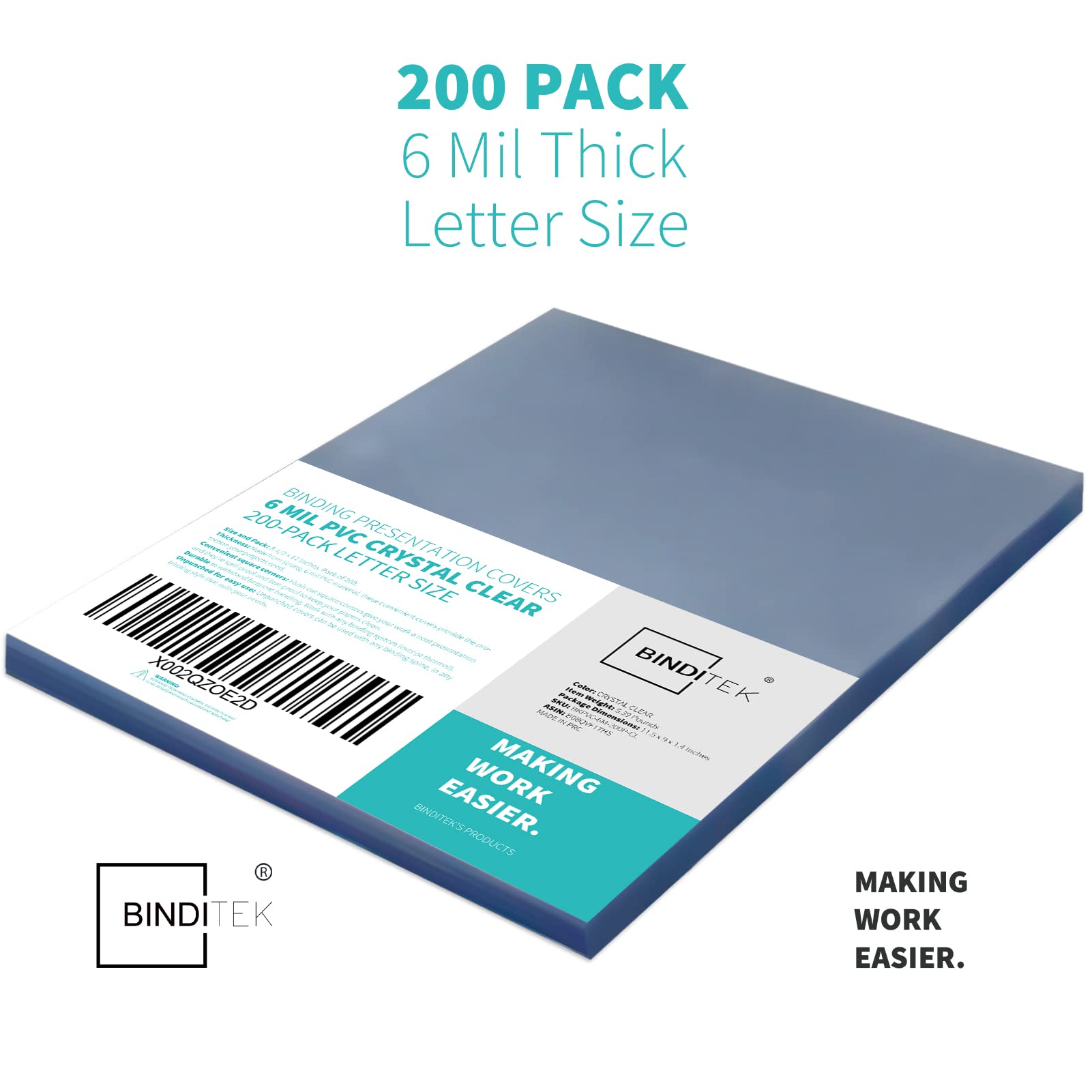 Mua Binditek 200 Pack 6 Mil PVC Clear Binding Covers, 8.5 x 11 Inches ...