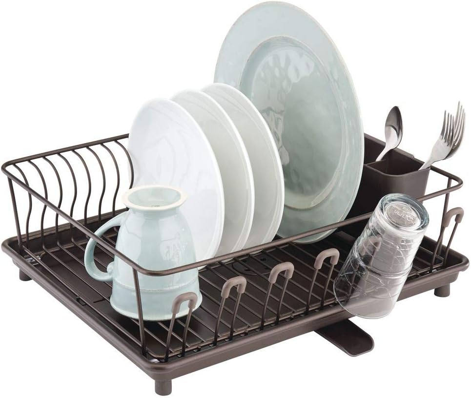 mDesign Dish Drainer – 2-Piece Dish Rack with Cutlery Tray and ...