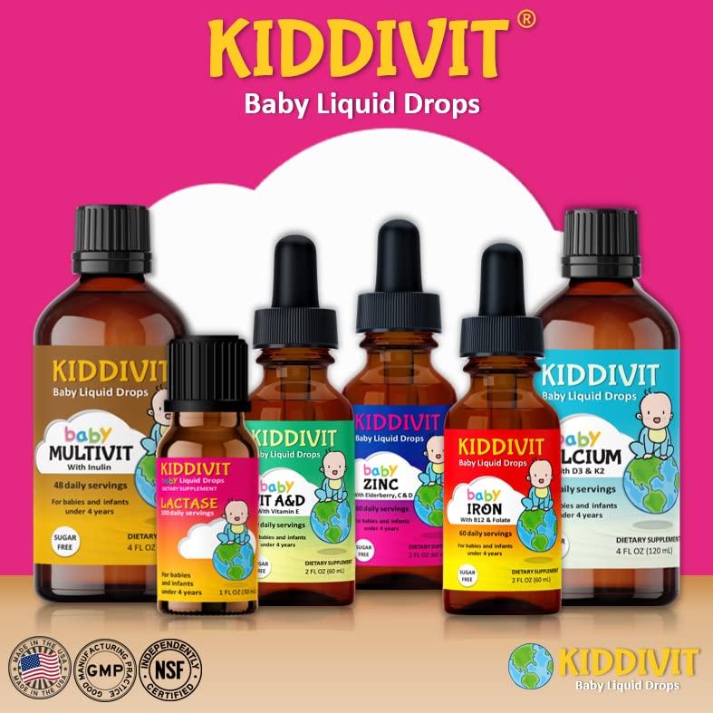 Kiddivit Baby Iron Liquid Drops with Vitamin B12 & Folate - 60 Daily ...