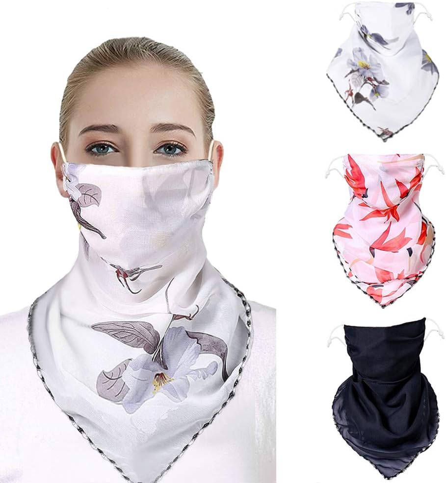 3 Pieces Sun Protection Face Covers for Women, Adjustable Floral ...
