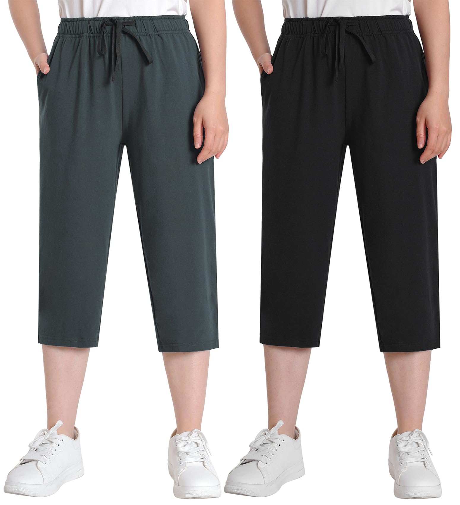Pintage Women's Capris Petite Short Length 2 Pack XL Black Dim Gray for ...