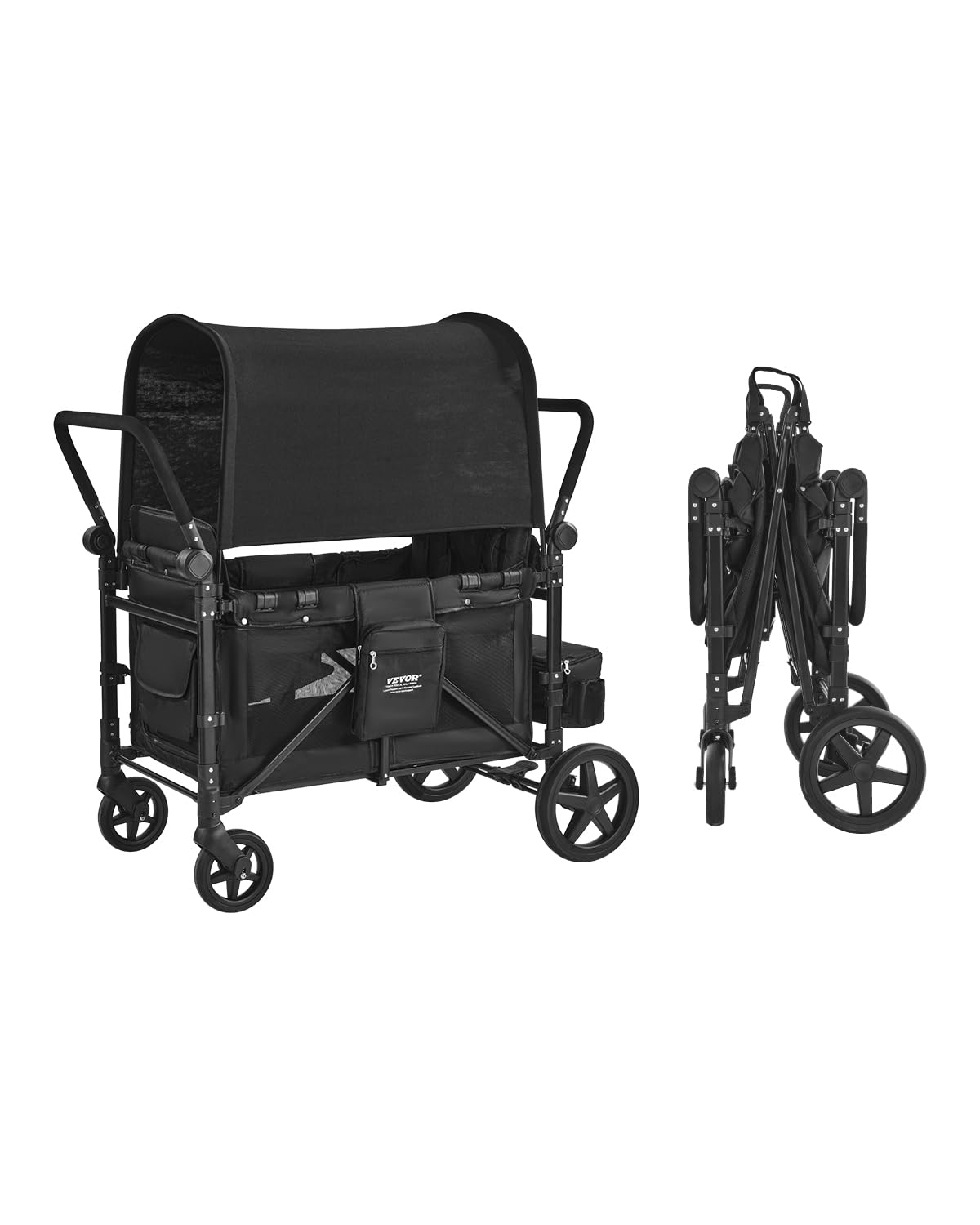VEVOR Wagon Stroller for 4 Kids, Push Pull Quad Collapsible Stroller ...