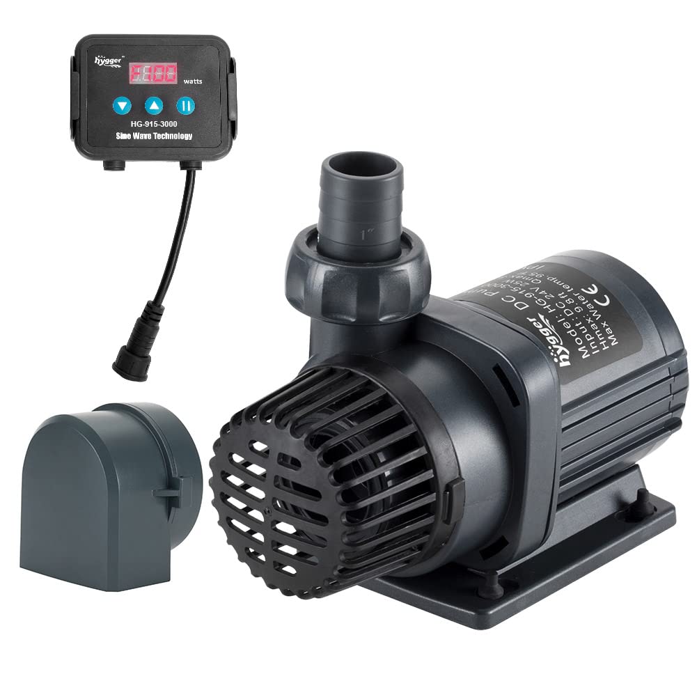 hygger 24V DC Water Pump Inline/Submersible Saltwater Aquarium Pump with LCD Display Controller ...