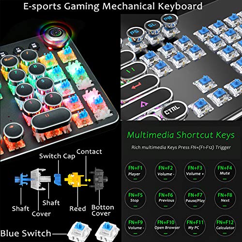 K820 Retro Steampunk Gaming Mechanical Keyboard-Blue Switch-RGB LED Backlit Illuminated Keyboard ...