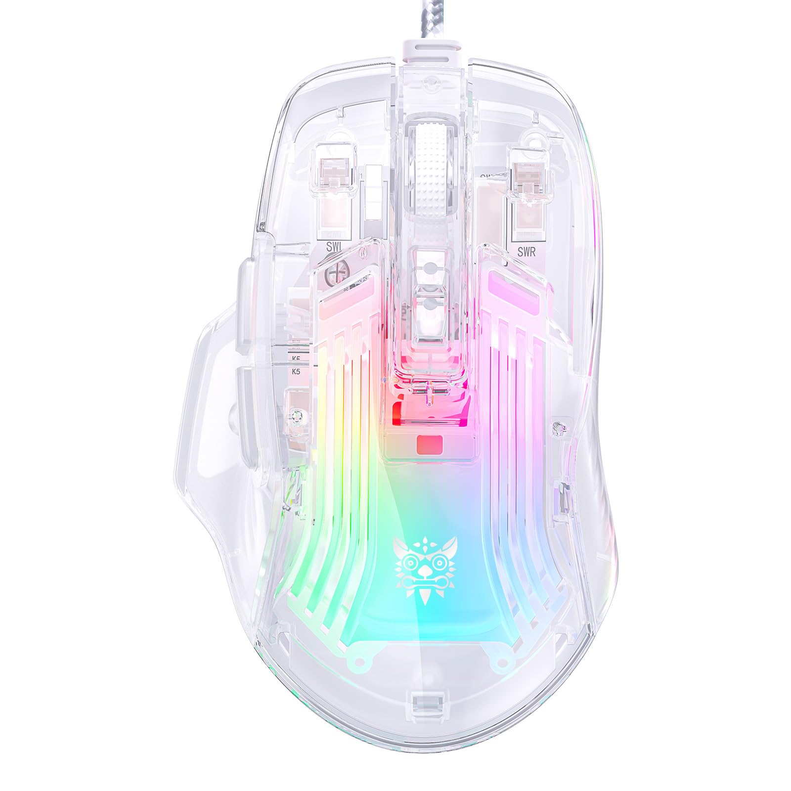 Wired Gaming Mouse with Transparent Crystal Shell, Custom LED Lighting ...