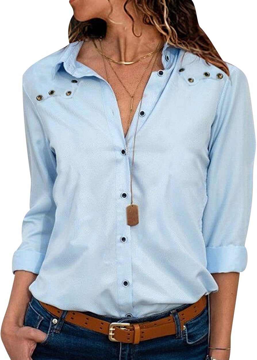 Blusen Damen Chiffon Bluse mit Knöpfe Chiffonbluse Damenbluse Business ...
