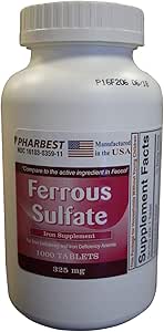 Amazon.com: Ferrous Sulfate 325 mg Tablets, 1000 Count: Health ...