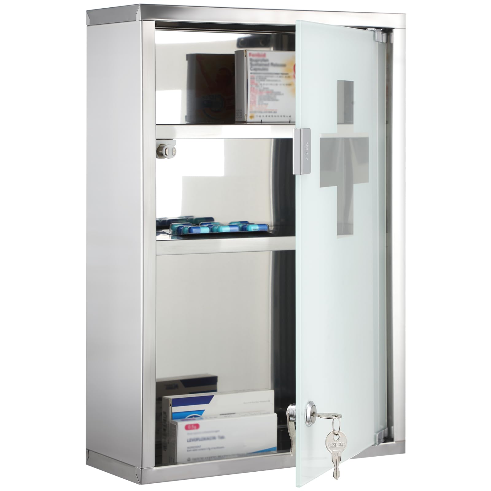 Timgle First Aid Wall Cabinet with Lock Medicine Wall Mounted Bathroom ...