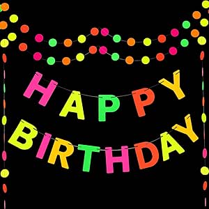 Amazon.com: Black Light Neon Happy Birthday Banner, Rainbow Glow ...