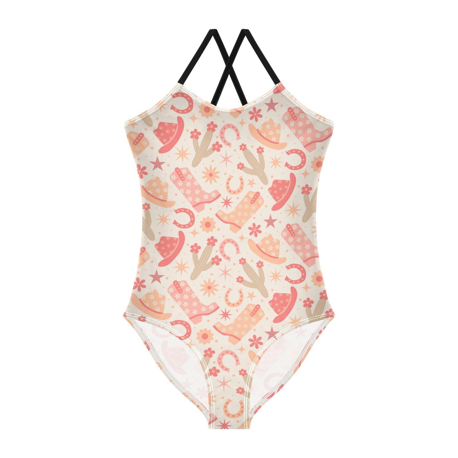 Cowgirl Boots Hats Girls One Piece Swimsuits Cactus Horseshoe Sport ...