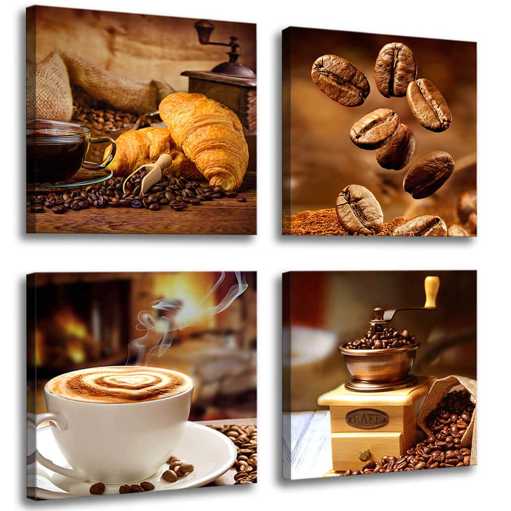Kitchen Canvas Art Coffee Cup Canvas Prints - 4 Panels Framed Ready To ...