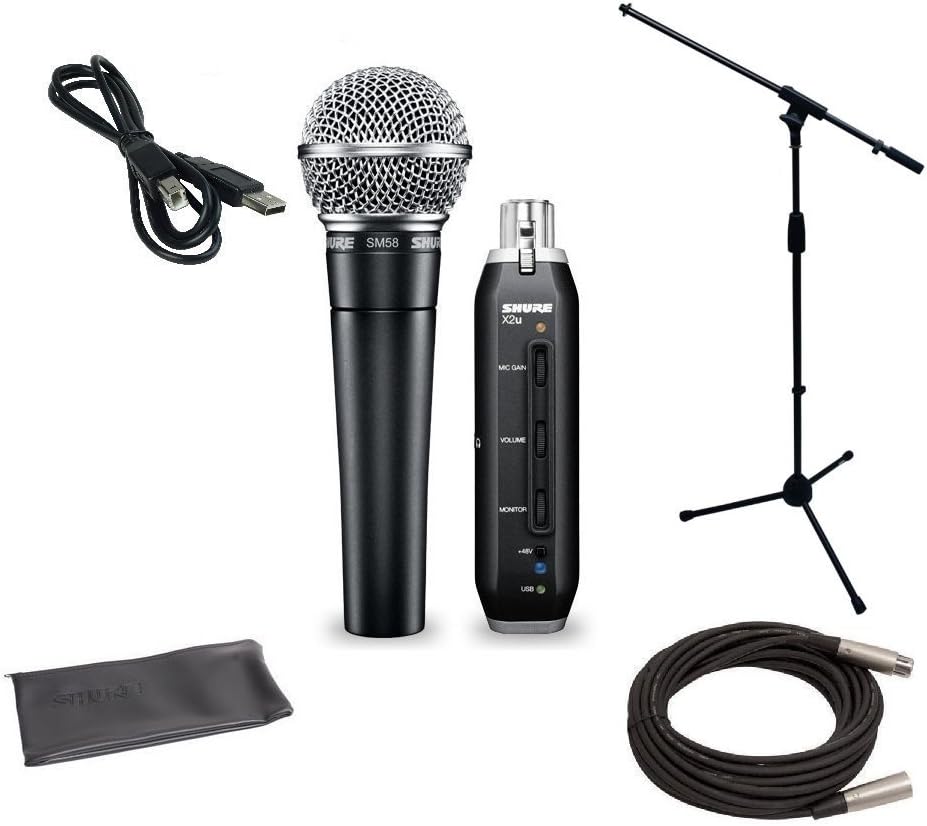 Shure SM58 USB Microphone Bundle with X2U XLR-to-USB Audio Interface ...