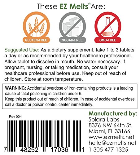 EZ Melts Iron as Elemental Iron, 18 mg, Sublingual Vitamins, Vegan ...