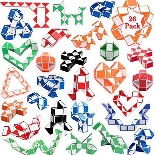 26 Pack 24 Blocks Fidget Snake Cube Mini Twist Puzzle Snake Cube ...