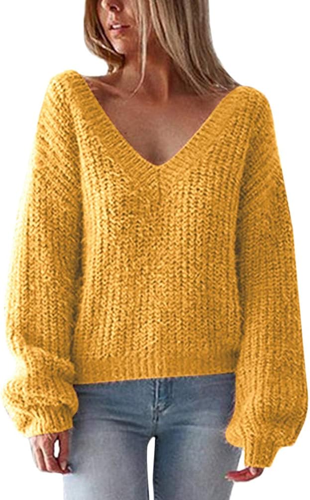 ShallGood Mujeres Sin Espalda Suéter Jersey de Punto Primavera Suéter ...