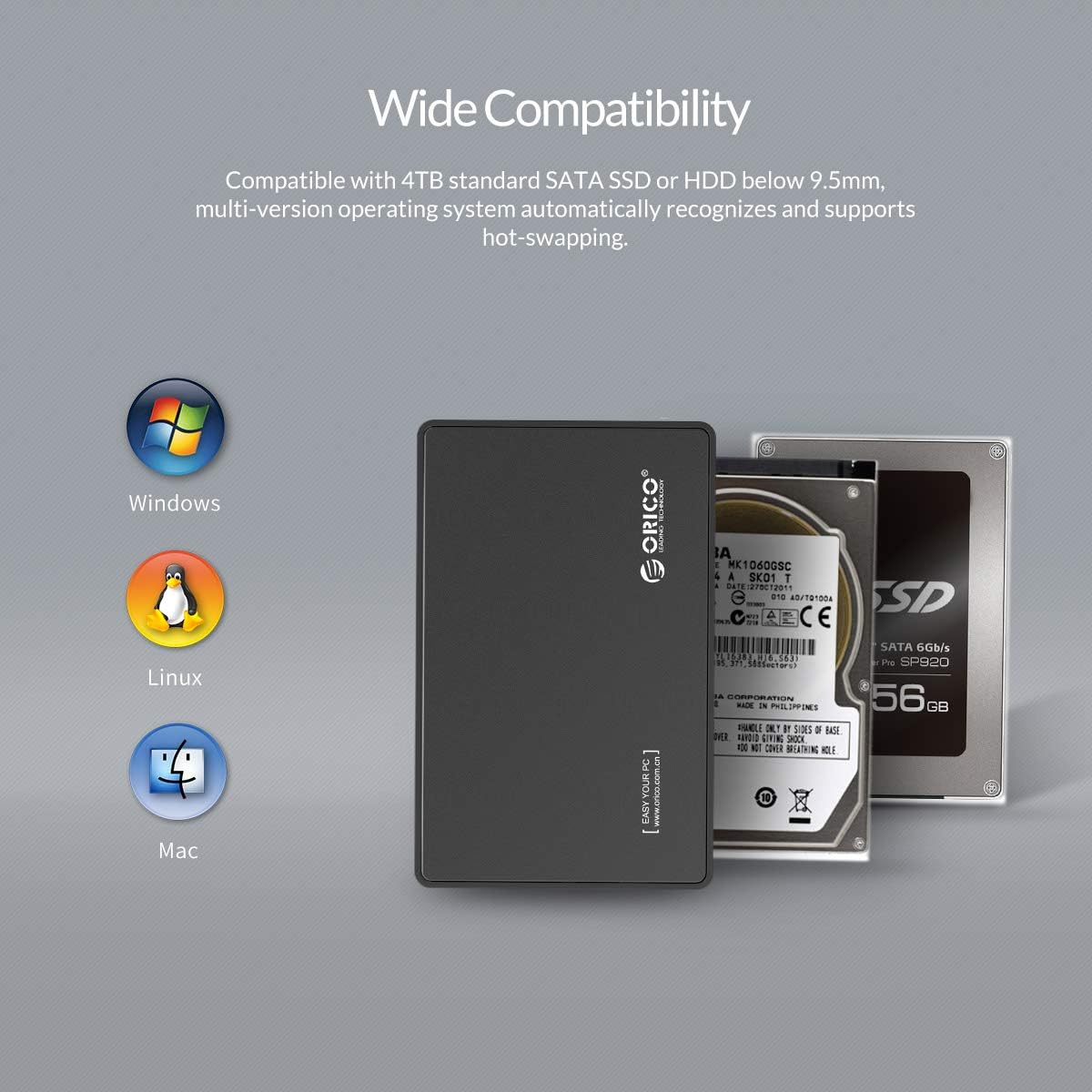 ORICO USB 3.1 Gen 2 Hard Drive Enclosure External USB C Hard Disk Caddy ...