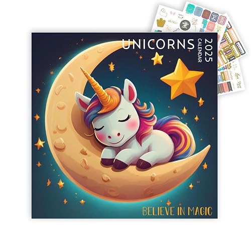 Unicorn Calendar 2025 with Sticker Pack, Large 12 x 12 inch, Unicorn ...