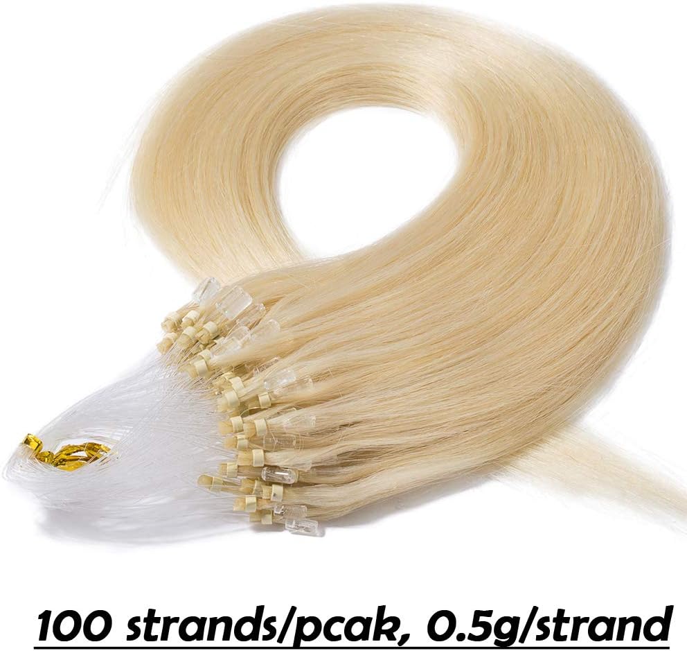 Micro Loop Hair Extensions 100 Strands 50g (#60 Platinum Blonde, 20 ...