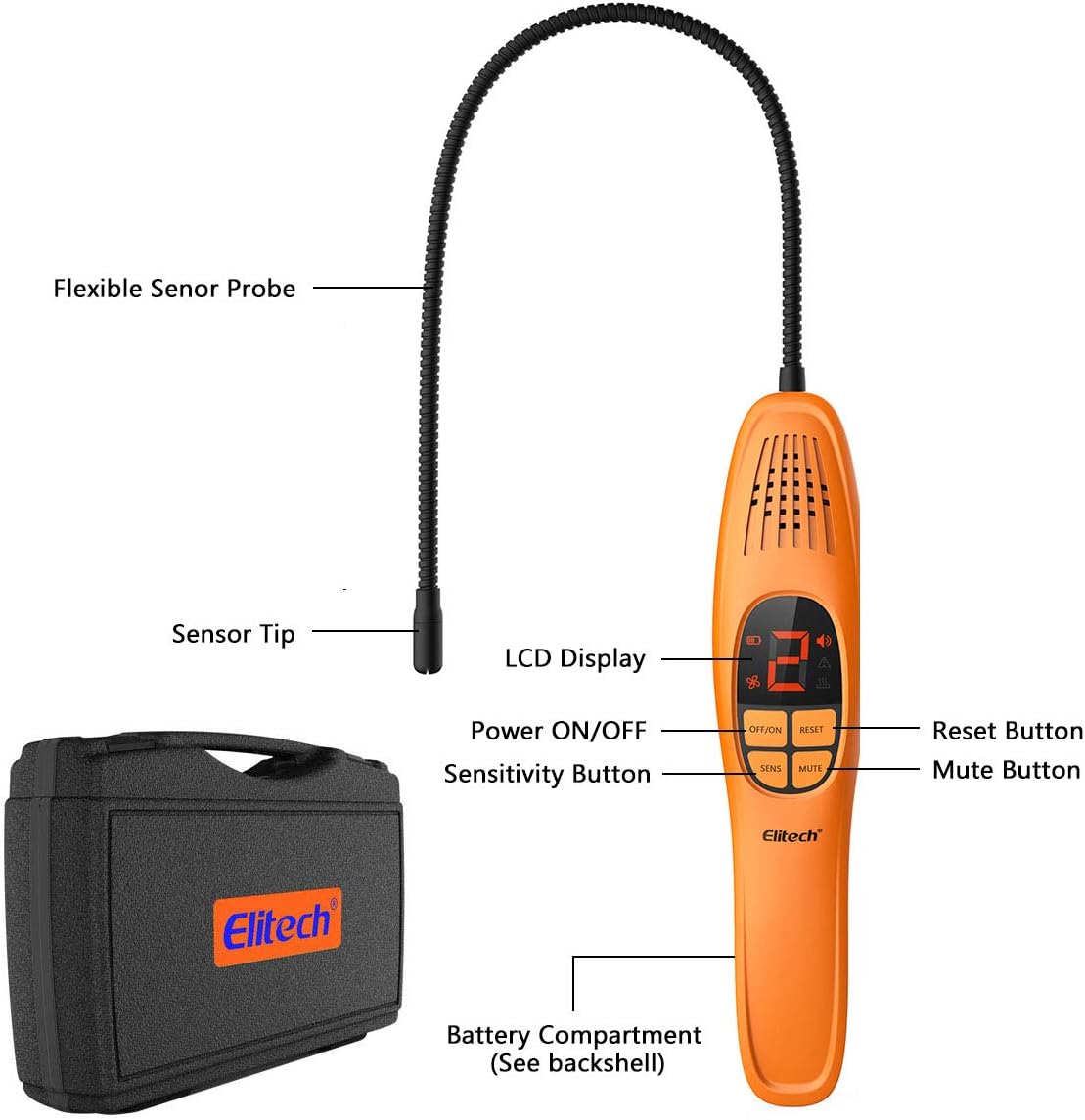 Elitech LD-100 Refrigerant Halogen Gas Leak Detector, CFCs HCFCs HFCs ...