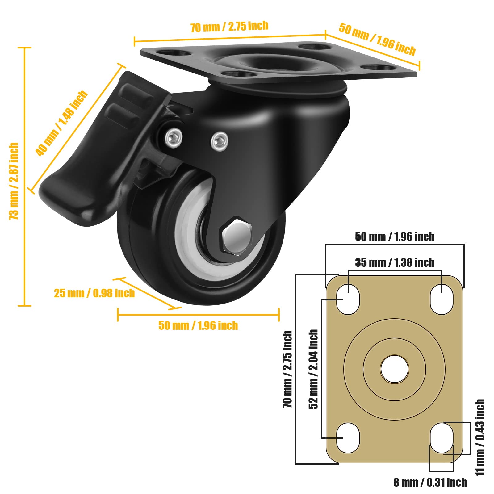 Mua QNCZ 2" Caster Wheels, Casters Set of 4 Heavy Duty but Silent ...