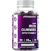 Amazon.com: Vitamatic Iron Gummies Supplement for Women & Men - 20mg Serving - 60 Vegan Gummies ...