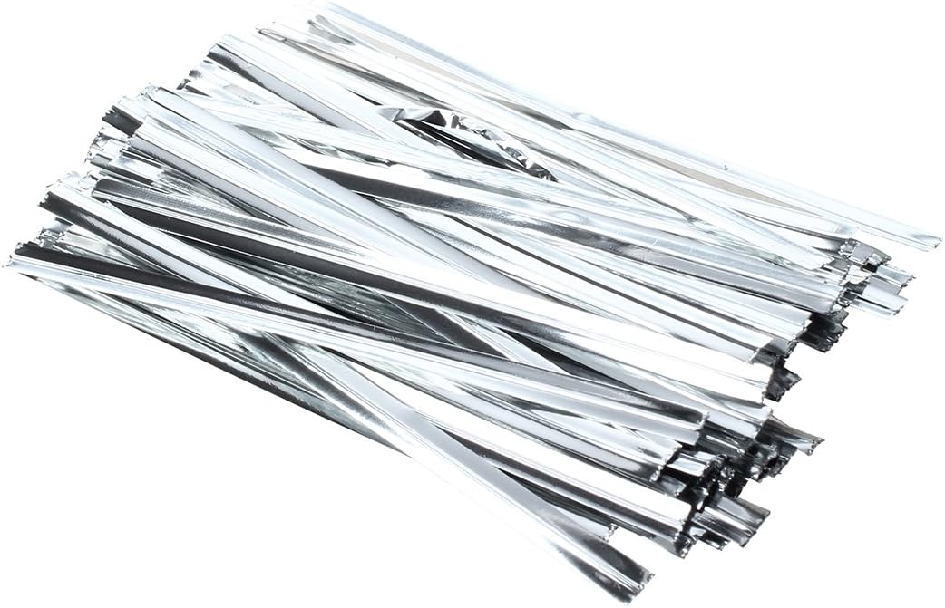SODIAL (R)Lot 100 argente attache lien fil fer twist tie sachet bonbons ...