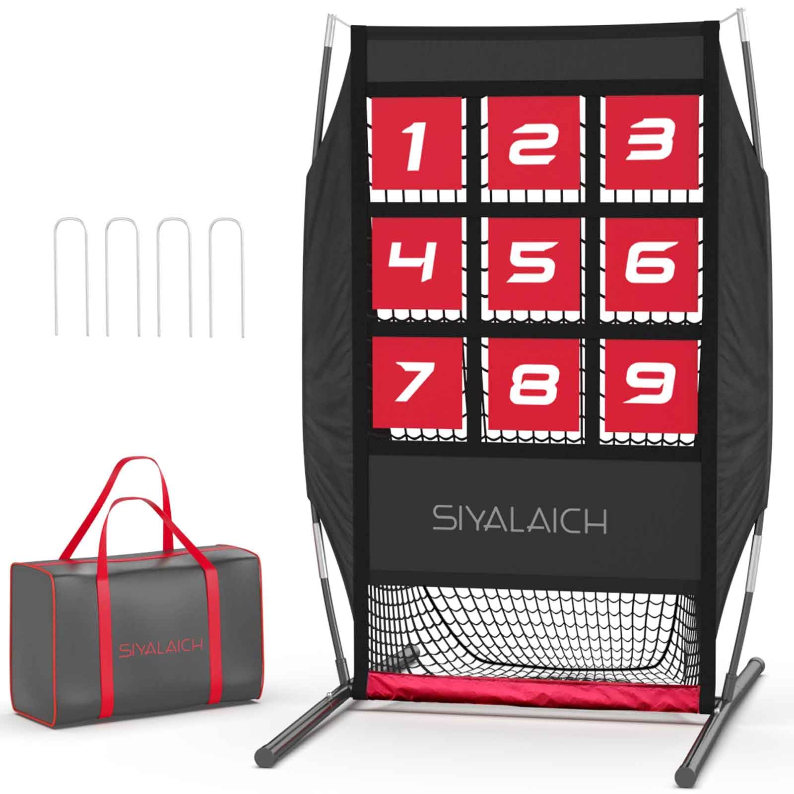 SIYALAICH Pitching & Hitting Net, Portable Baseball & Softball 9 Hole ...