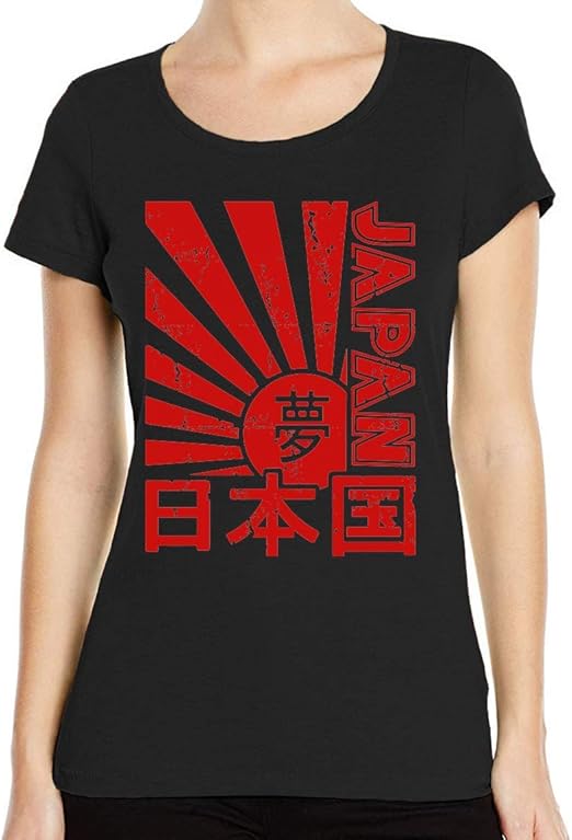 Japan Kanji Styled Red Rising Sun Crew Neck Women's T-Shirt : Amazon.co ...