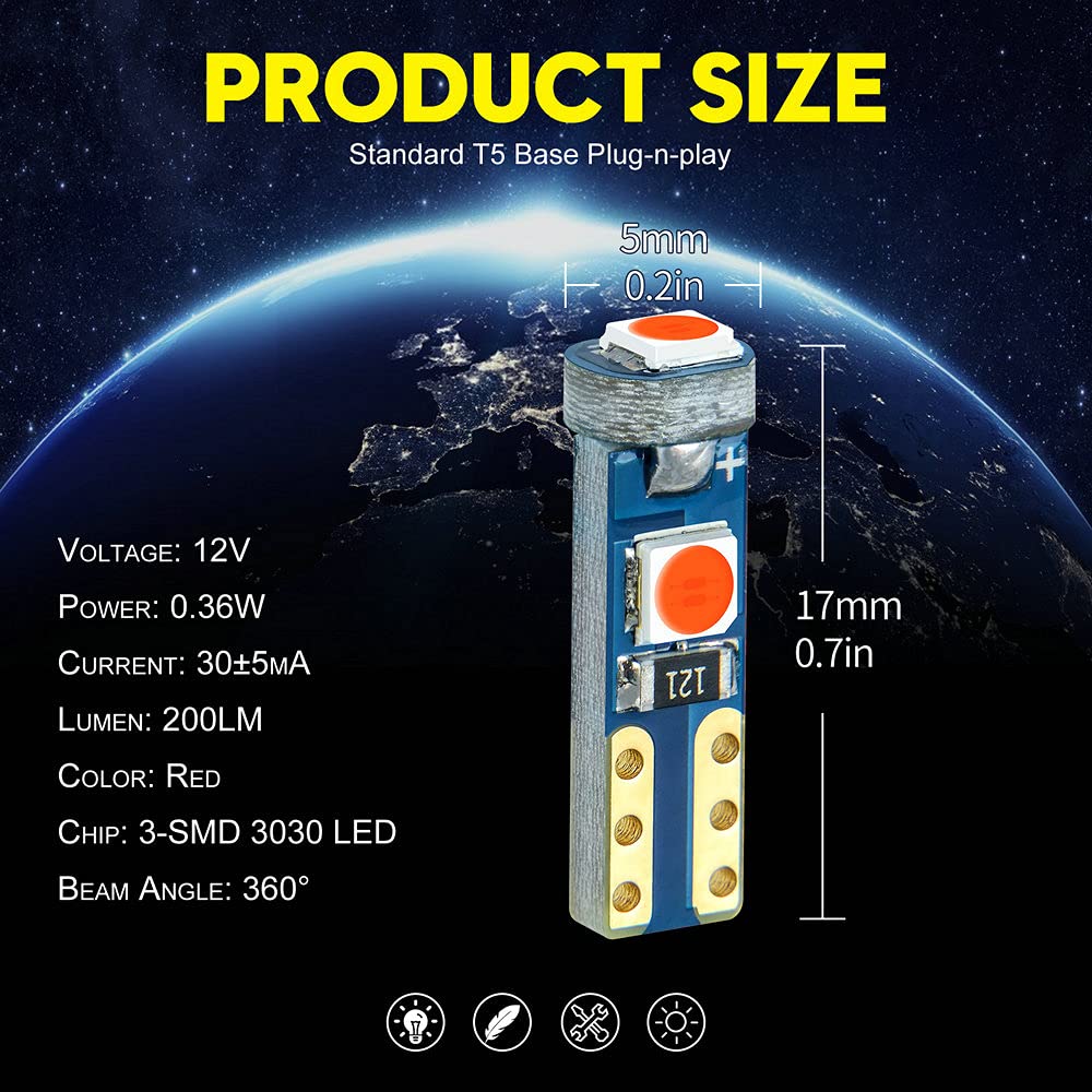 Mua Red T5 37 74 LED Bulb with Twist Lock Socket PC74 PC37 Dashboard ...