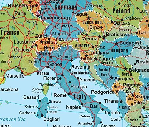 Europe Wall Map Laminated GeoPolitical Edition by Swiftmaps A2 (42cm x ...