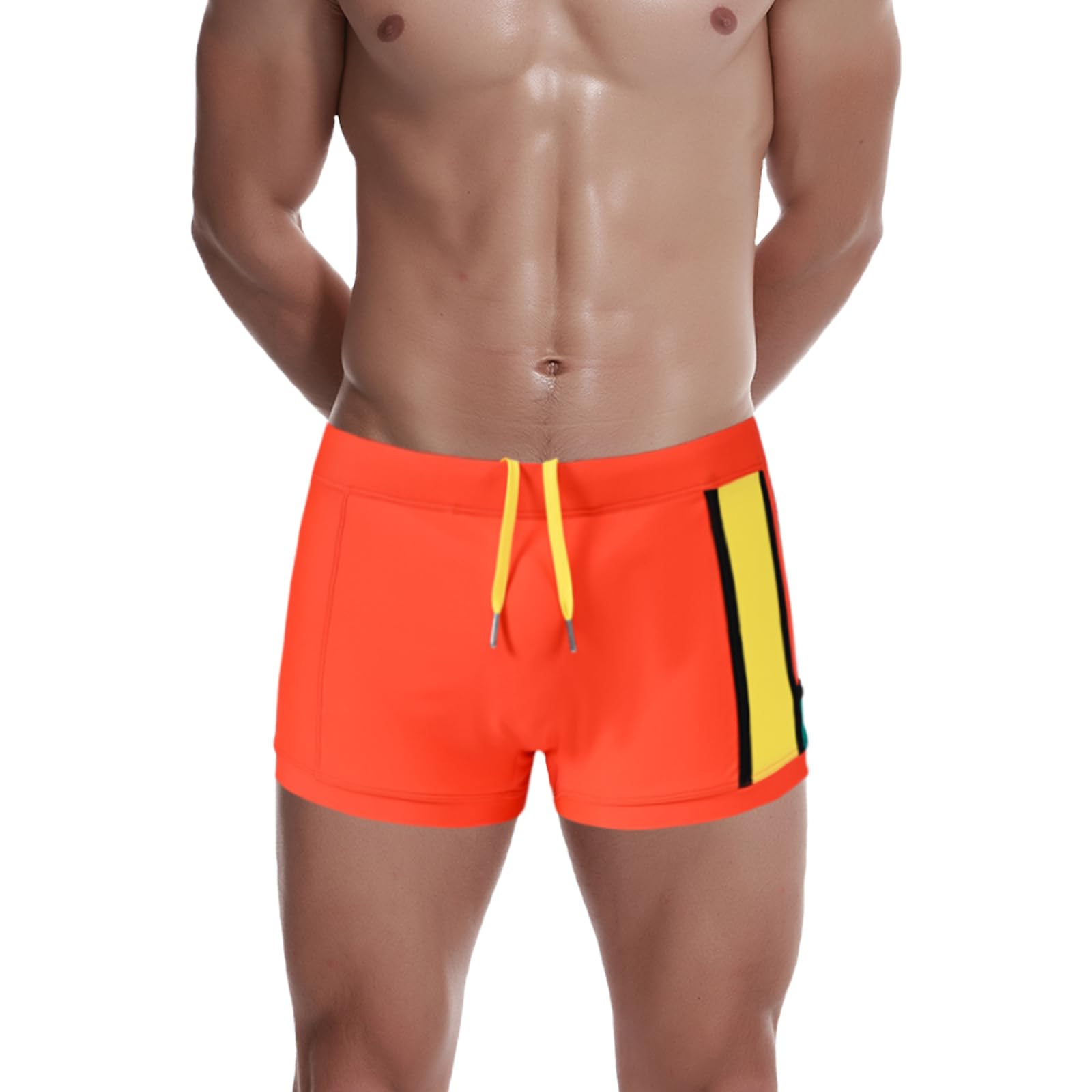 JINSHI Men’s Swimwear Solid Basic Long Swim Sport Trunks with ...