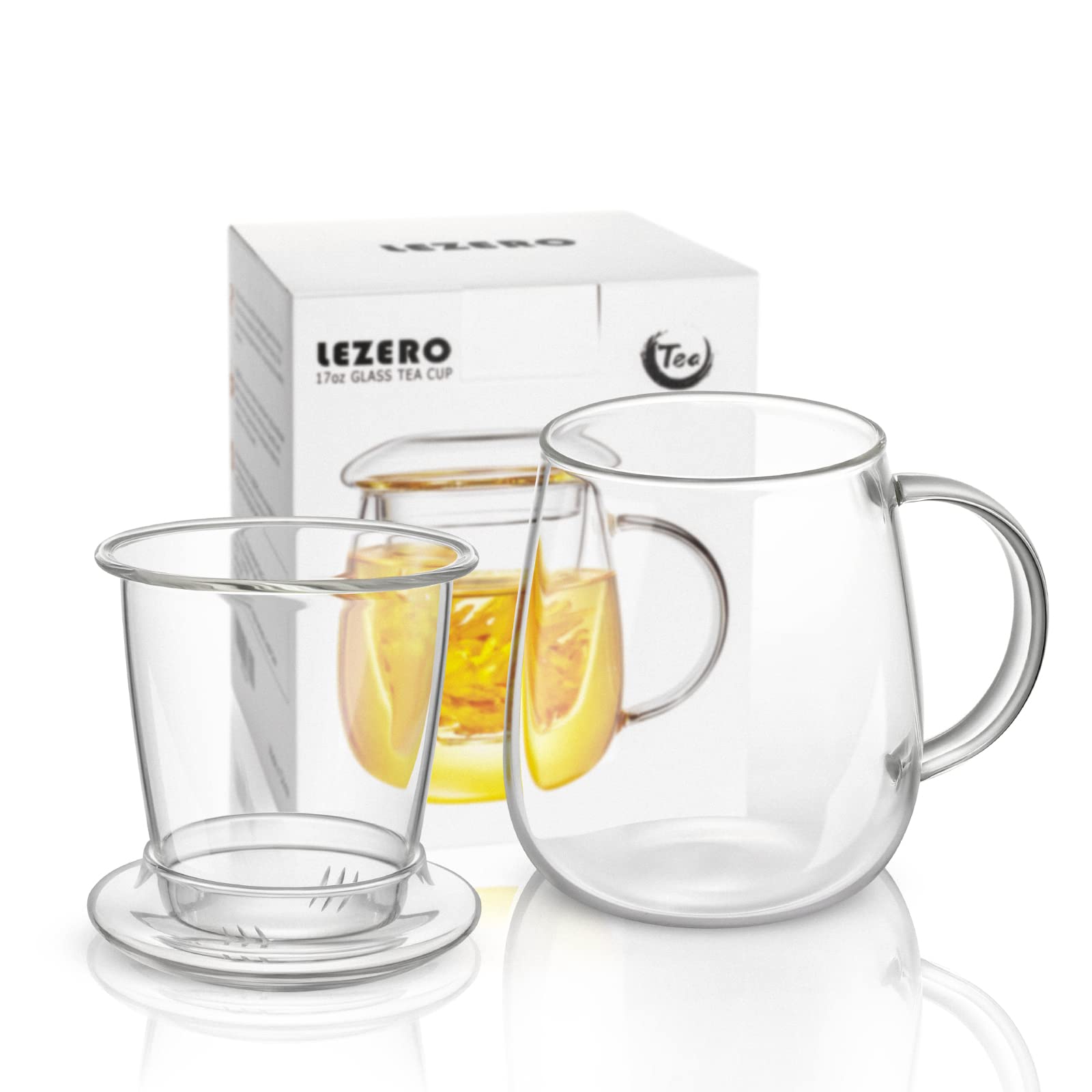 Lezero Glass Tea Cup with Strainer and Lid Gift Kit, Borosilicate ...