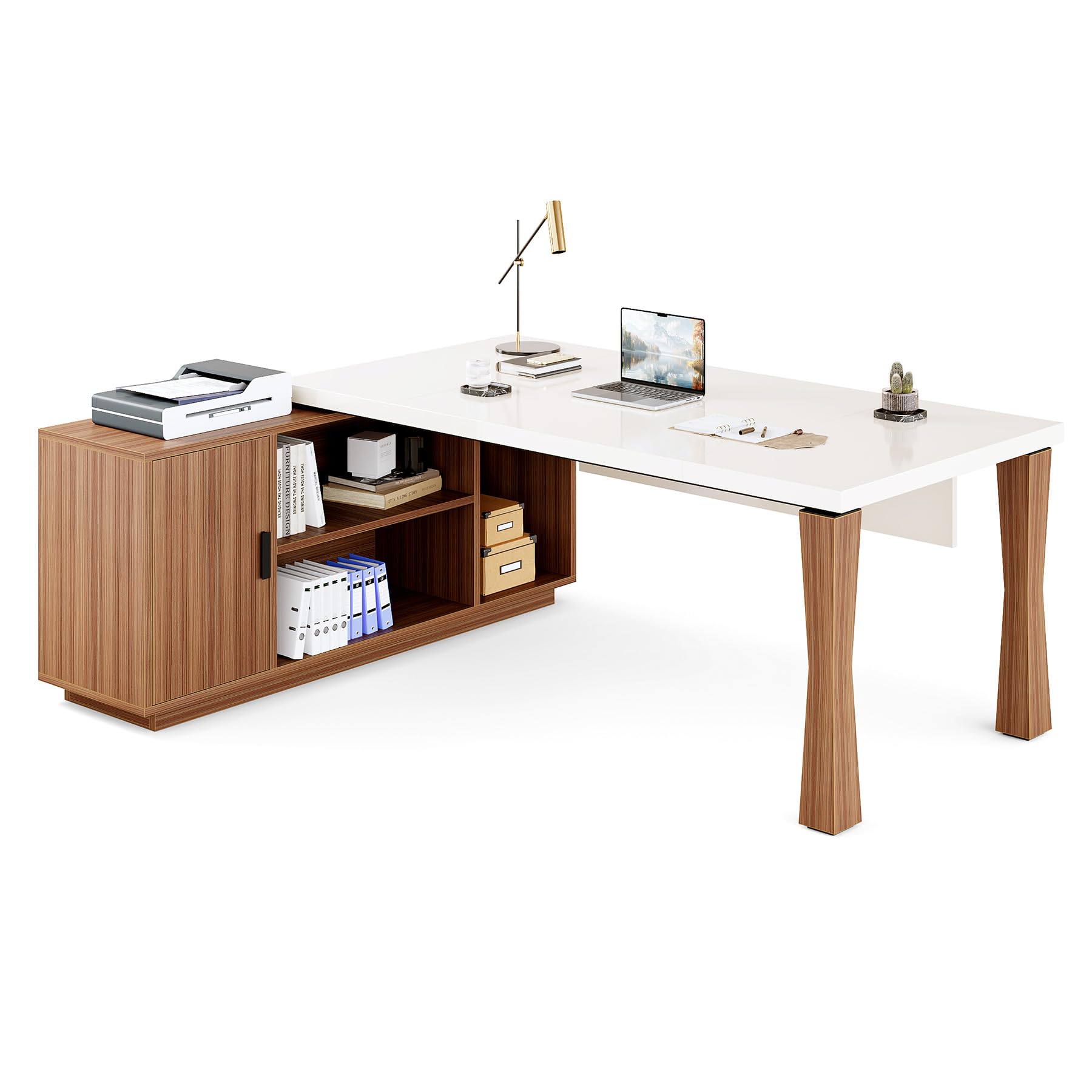 LITTLE TREE 71-Inch Executive Desk, L-Shaped Desk with Cabinet Storage ...