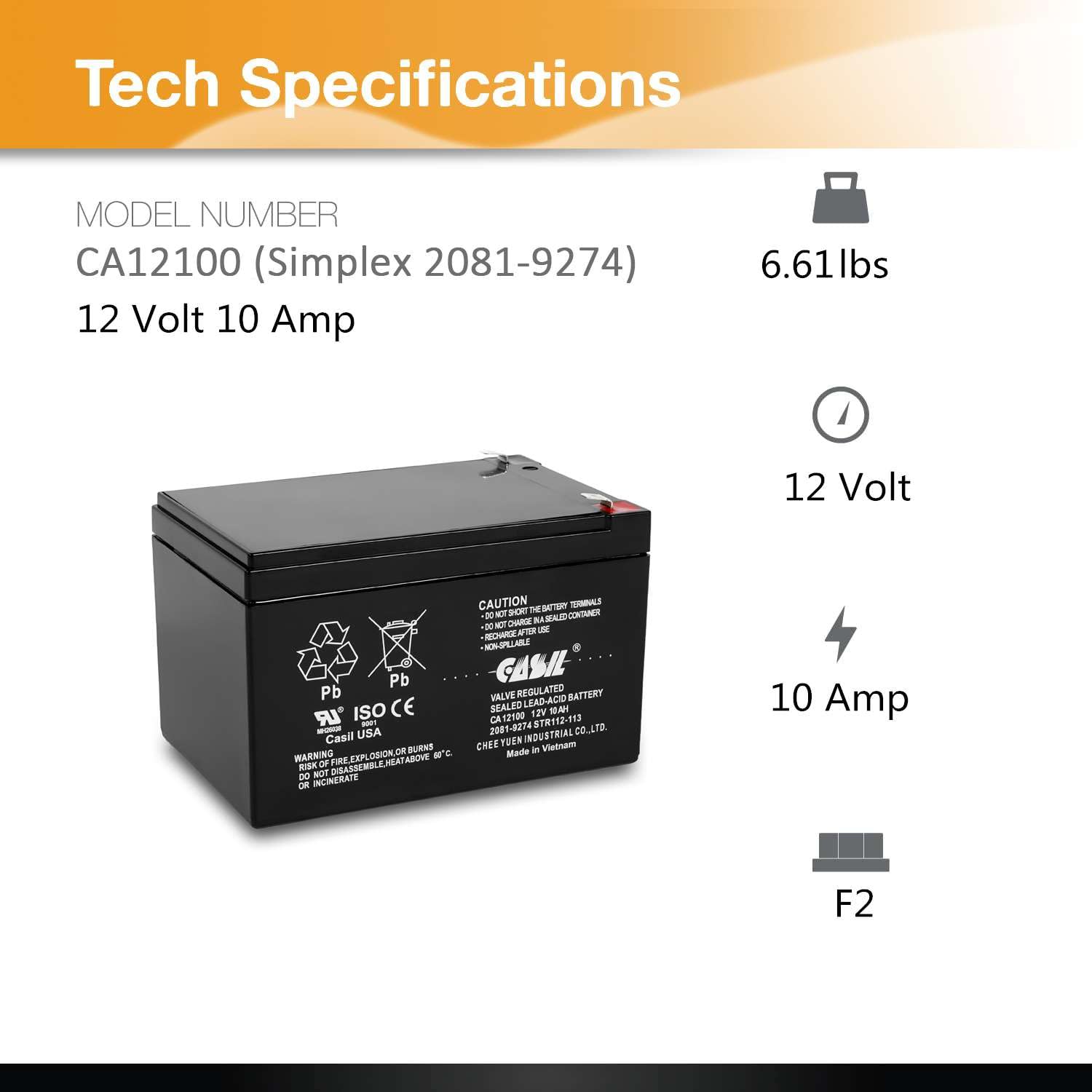 Mua Casil 12V 10Ah SLA AGM Battery – Rechargeable Deep Cycle – F2 ...