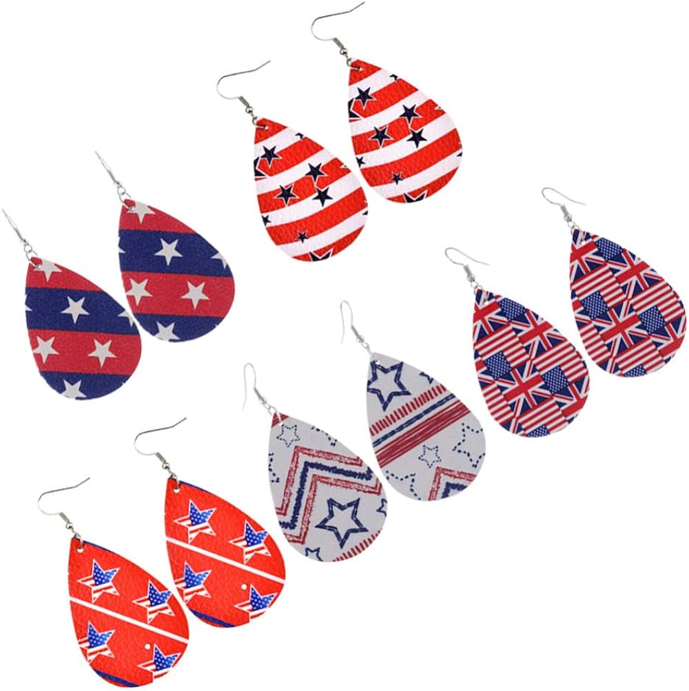 KESYOO 5 Pairs American Flag Earring for Women Faux Leather Drop ...