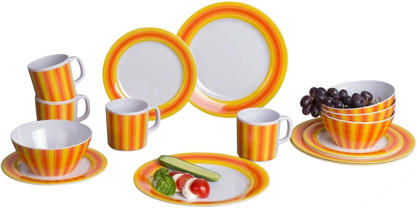 Berger Melamin Geschirr Set Summerline orange weiß 16 teilig für 4 ...