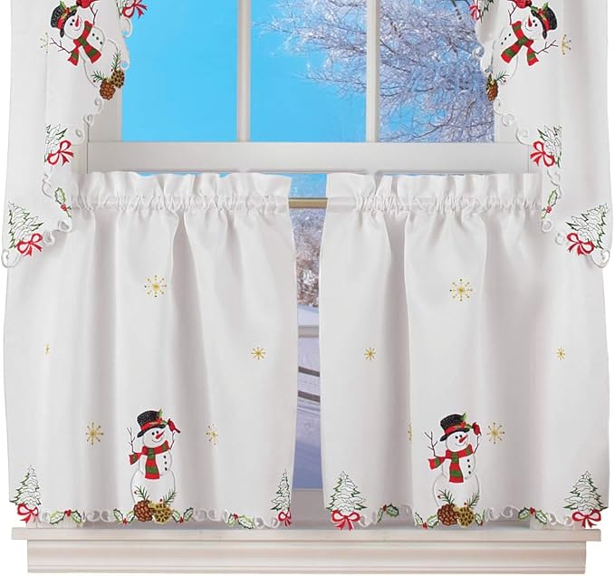 Amazon.com: Collections Etc Snowman Cardinal Window Curtain Christmas ...