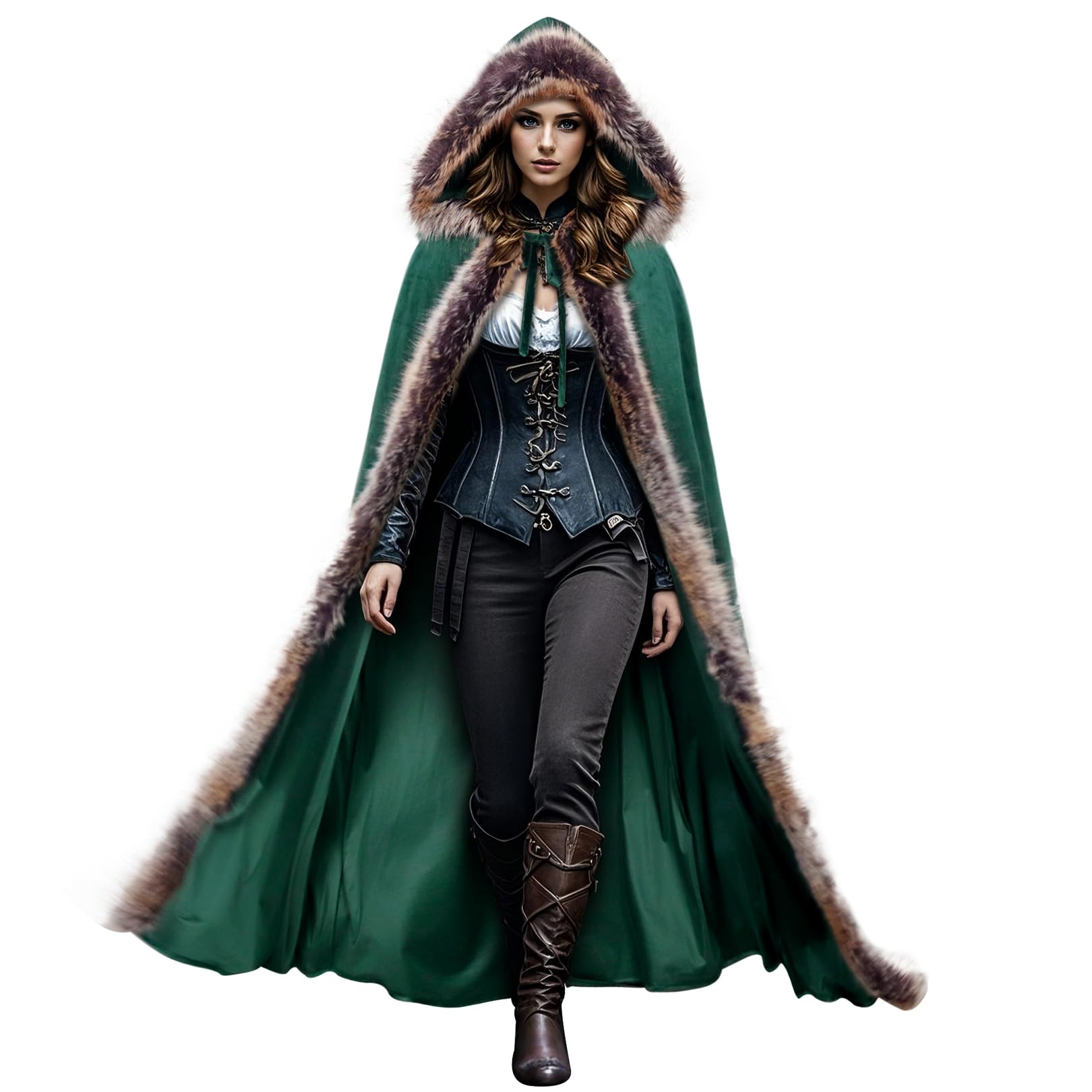 Joukavor Viking Fur Hooded Cloak Medieval Velvet Cape with Hood for ...