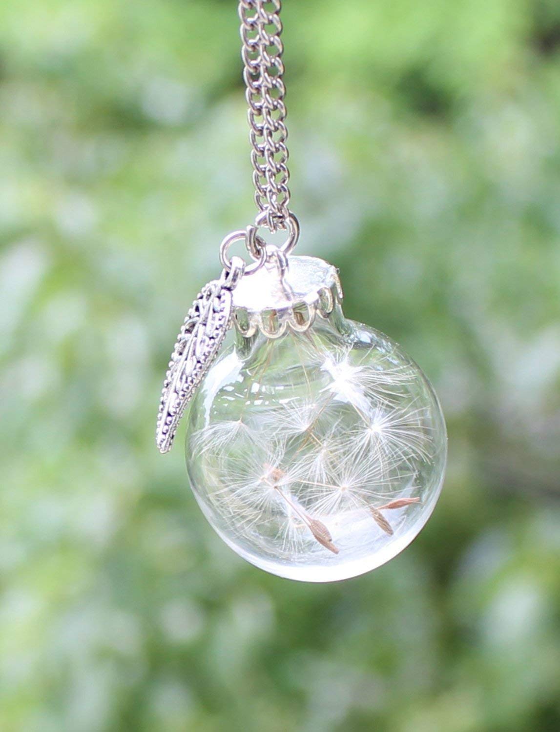 Dandelion Pendant Necklace with Real Dandelion Seed - Round glass box ...