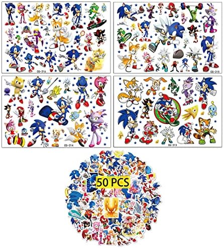 Kilmila Sonic Temporary Tattoos for Kids (4 Sheets) with Sonic Stickers ...