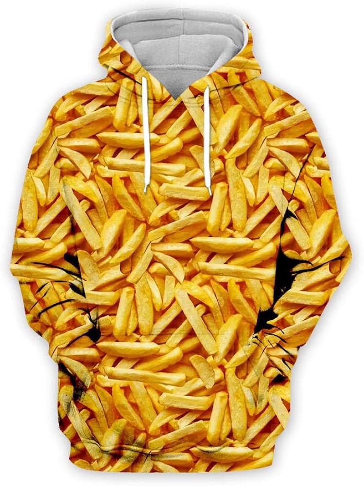 Gifftiy Pullover F r Herren Damen 3D Digitaldruck Pommes Frites 