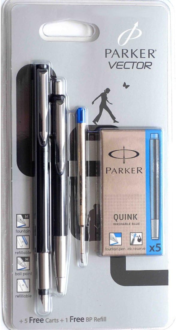 Parker Vector Black Fountain Pen & Ballpoint Pen Set + 5 Free ...