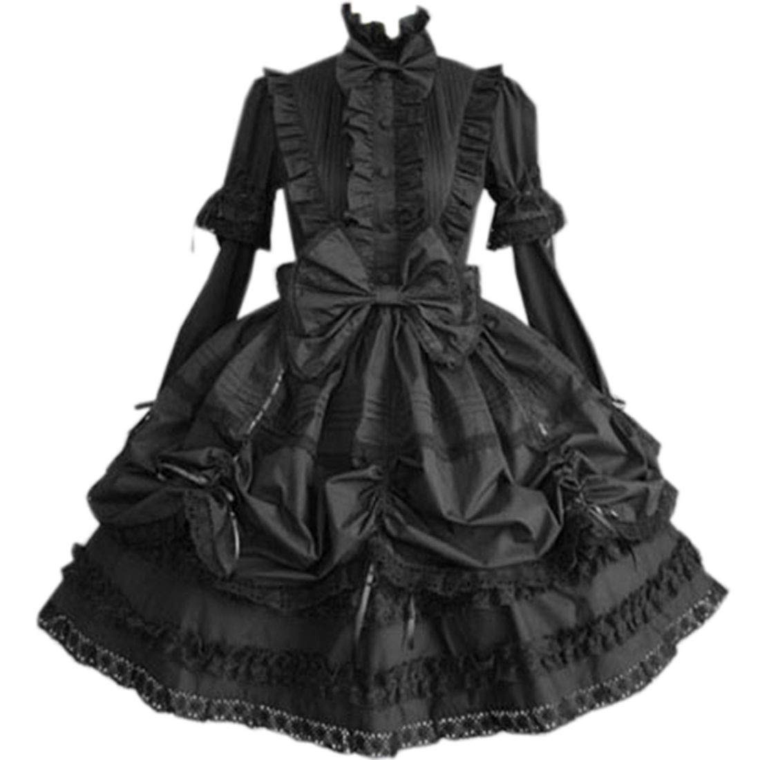 Jeufoin Blacak Gothic Lolita Dress for Women Goth Punk Costume Detachable Sleeve Multi Layered ...